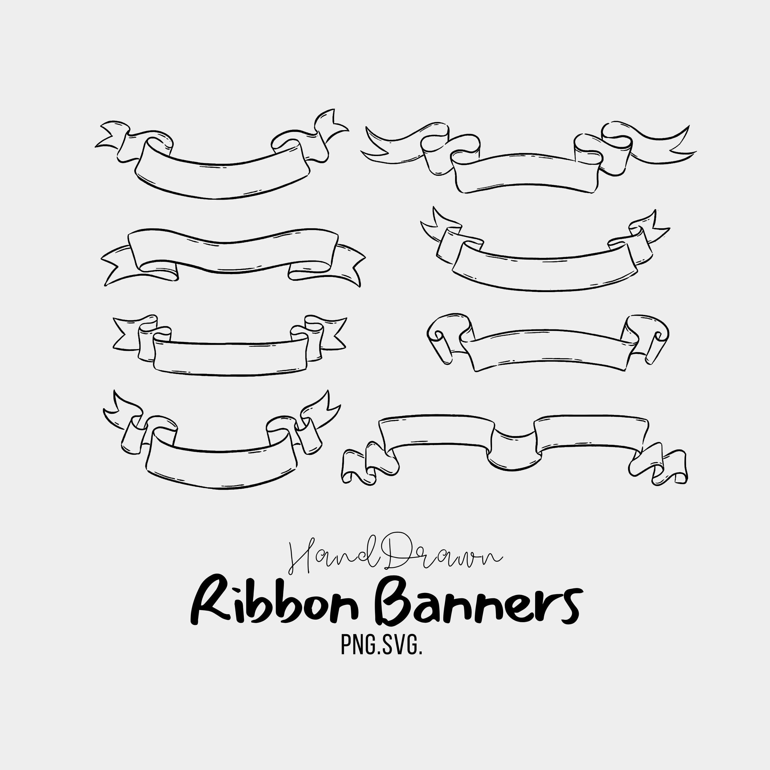 Hand-drawn Ribbon Banner Clipart - PNG SVG Vintage Ribbons for ...