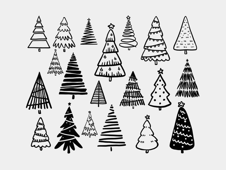 Christmas Tree Clipart Set Festive Holiday Icons Christmas Digital ...