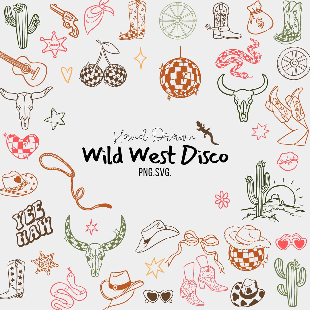 Wild West Disco Clipart: Hand-drawn Cowboy Graphics (PNG SVG) - Etsy