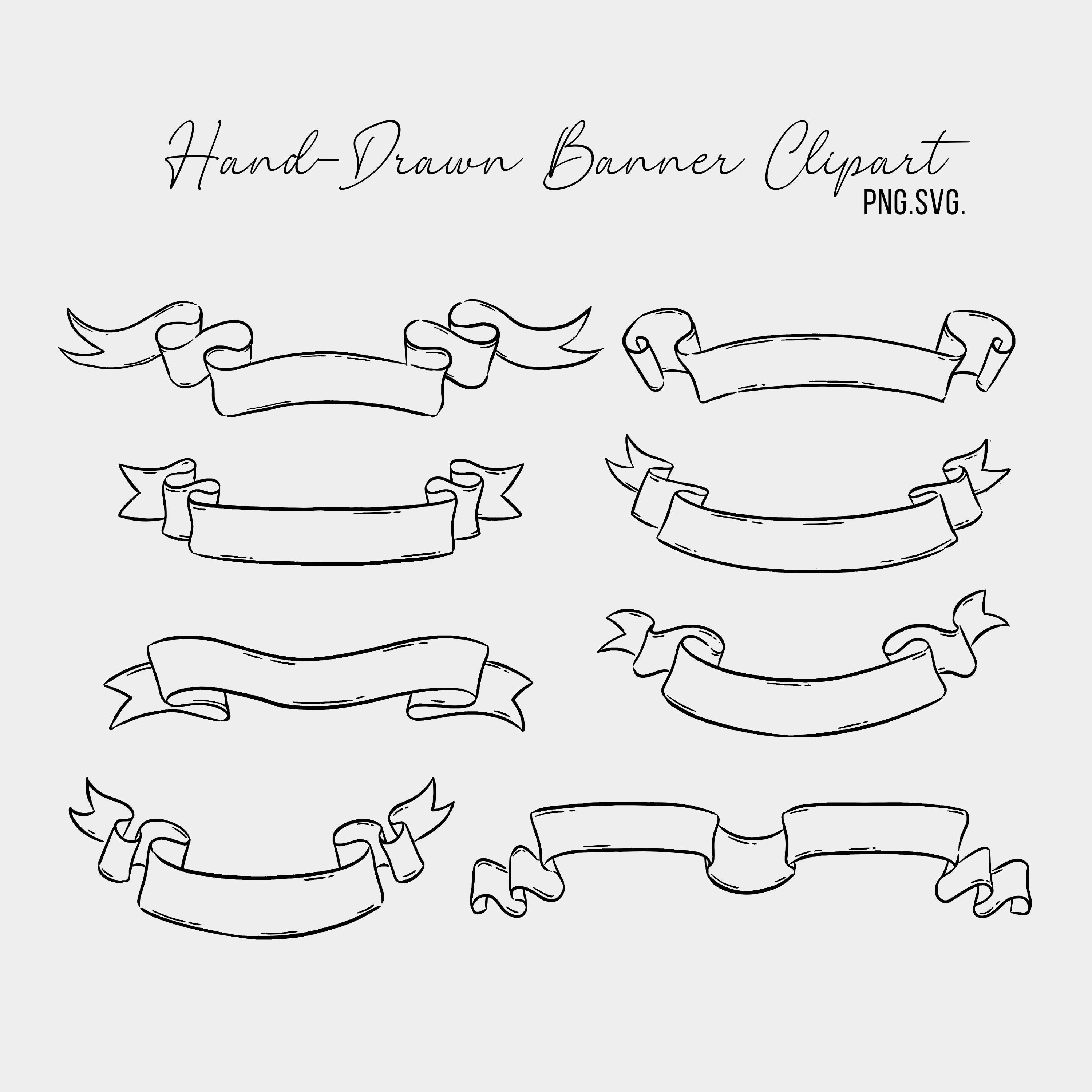 Hand-drawn Ribbon Banner Clipart - PNG SVG Vintage Ribbons for ...