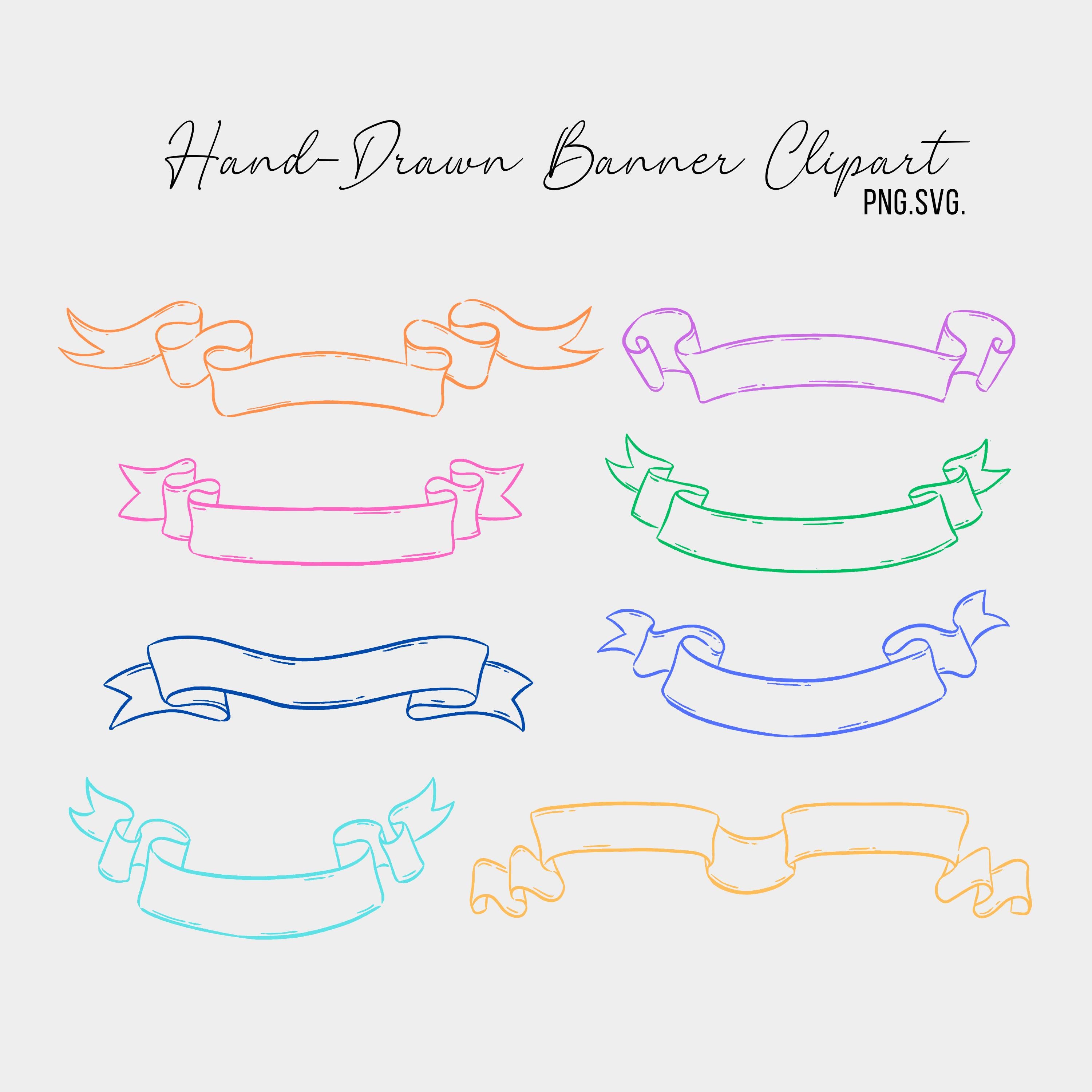 Hand-drawn Ribbon Banner Clipart - PNG SVG Vintage Ribbons for ...