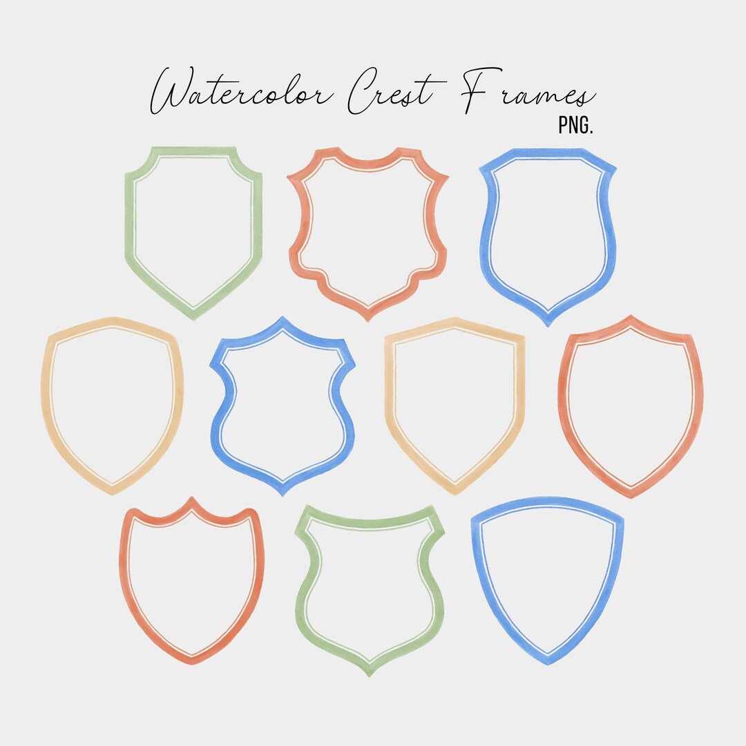 Watercolor Crest Frames Clipart: Hand-painted Shield PNG (digital ...