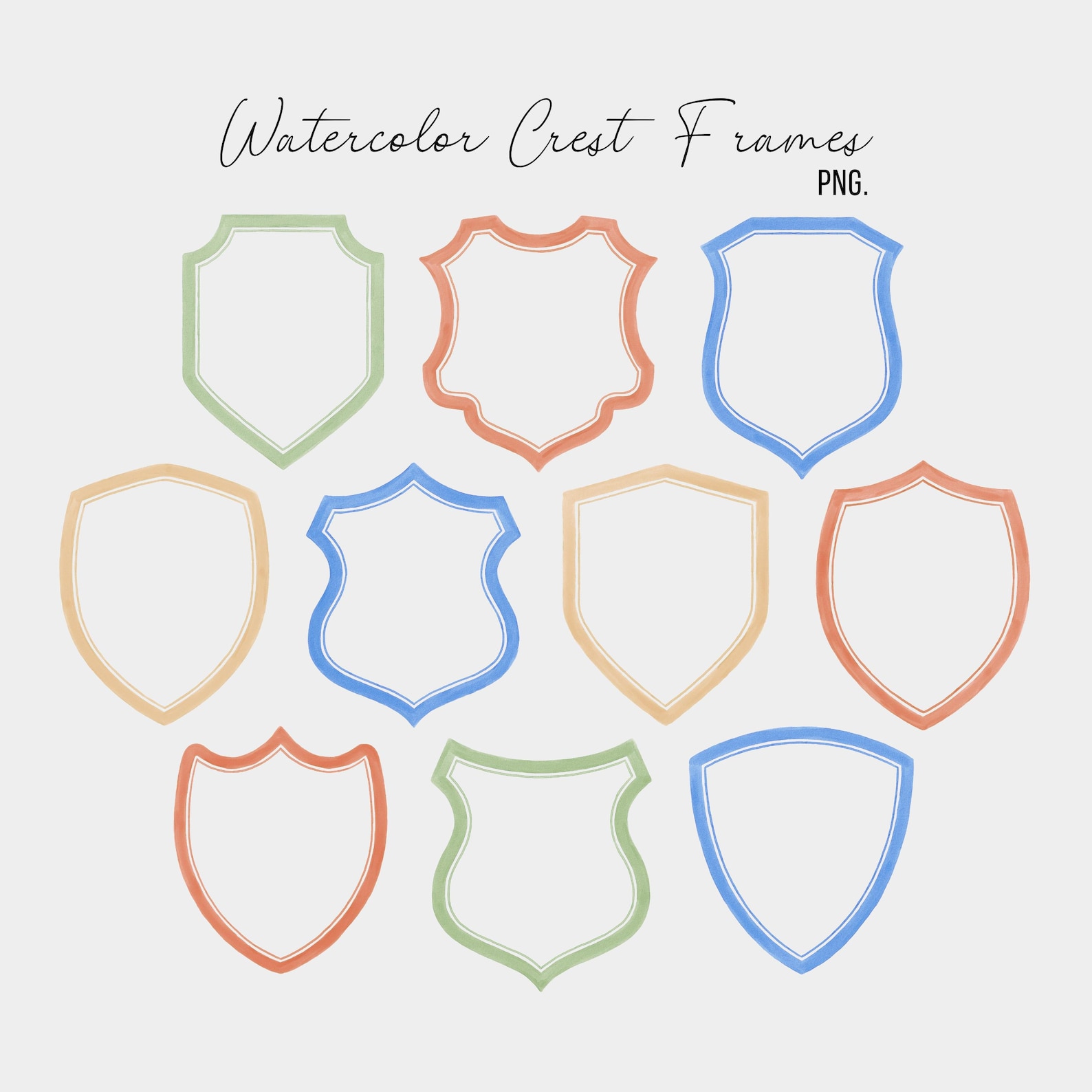 Watercolor Crest Frames Clipart: Hand-painted Shield PNG (digital ...