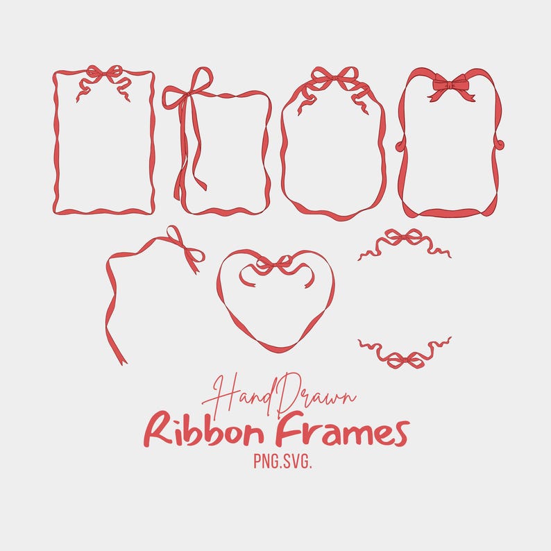 Hand Drawn Ribbon Frames Set | Coquette Elements | Border Icons ...