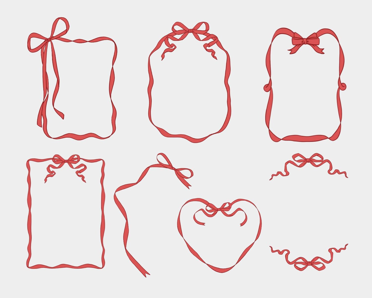 Hand Drawn Ribbon Frames Set | Coquette Elements | Border Icons ...