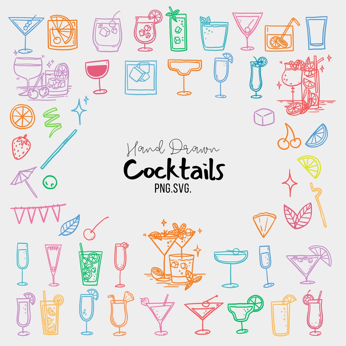 Cocktail Clipart Hand Drawn Illustrations , Signature Drinks Menu Icon ...