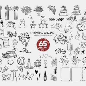 Hand-drawn Wedding Icons Elements, Wedding Vector, Minimalist Line Art ...