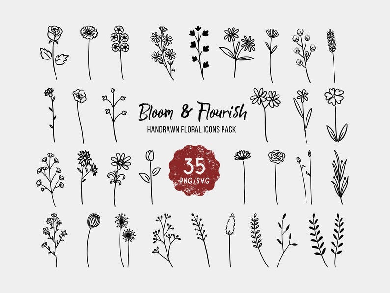 Floral Clipart Collection: Hand-drawn Flower Elements (SVG PNG) - Etsy