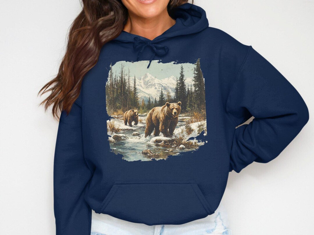Retro Bear Wilderness Scene Hoodie, Nineties Vintage Wildlife Shirt ...