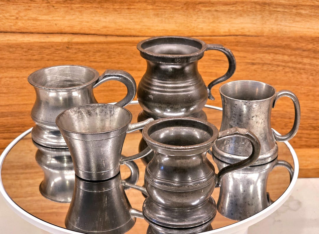 Collection of 5 Antique & Vintage Pewter Imperial Gill Measuring Cups ...