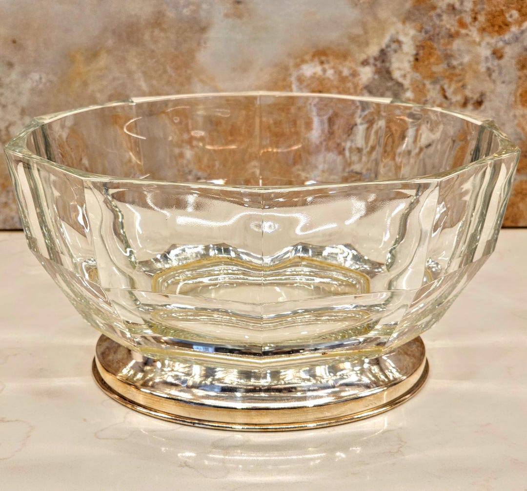 Vintage Italian 10 Sided Godinger Lead Crystal Bowl With Silver Plated ...