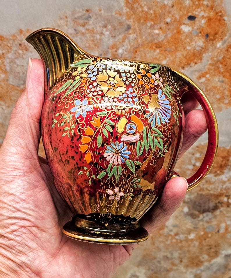 1930s Hand Enamelled Crown Devon Lustreware Creamer Jug Pattern# 5002 ...