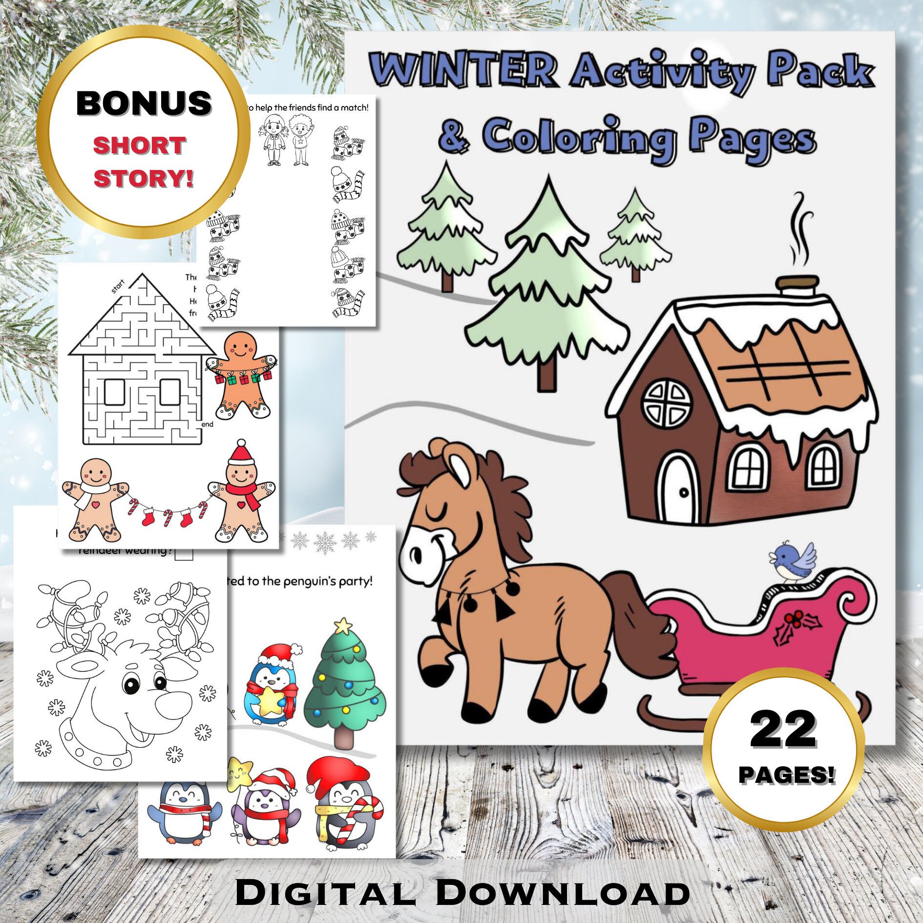 WINTER Coloring Pages and Activity Book, Printable Coloring Pages, Kid ...