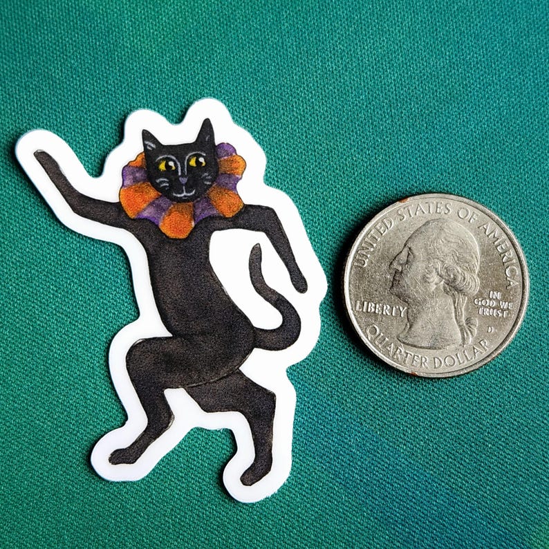 Vintage Halloween Cat Sticker, Dancing Court Jester | Handmade Small ...