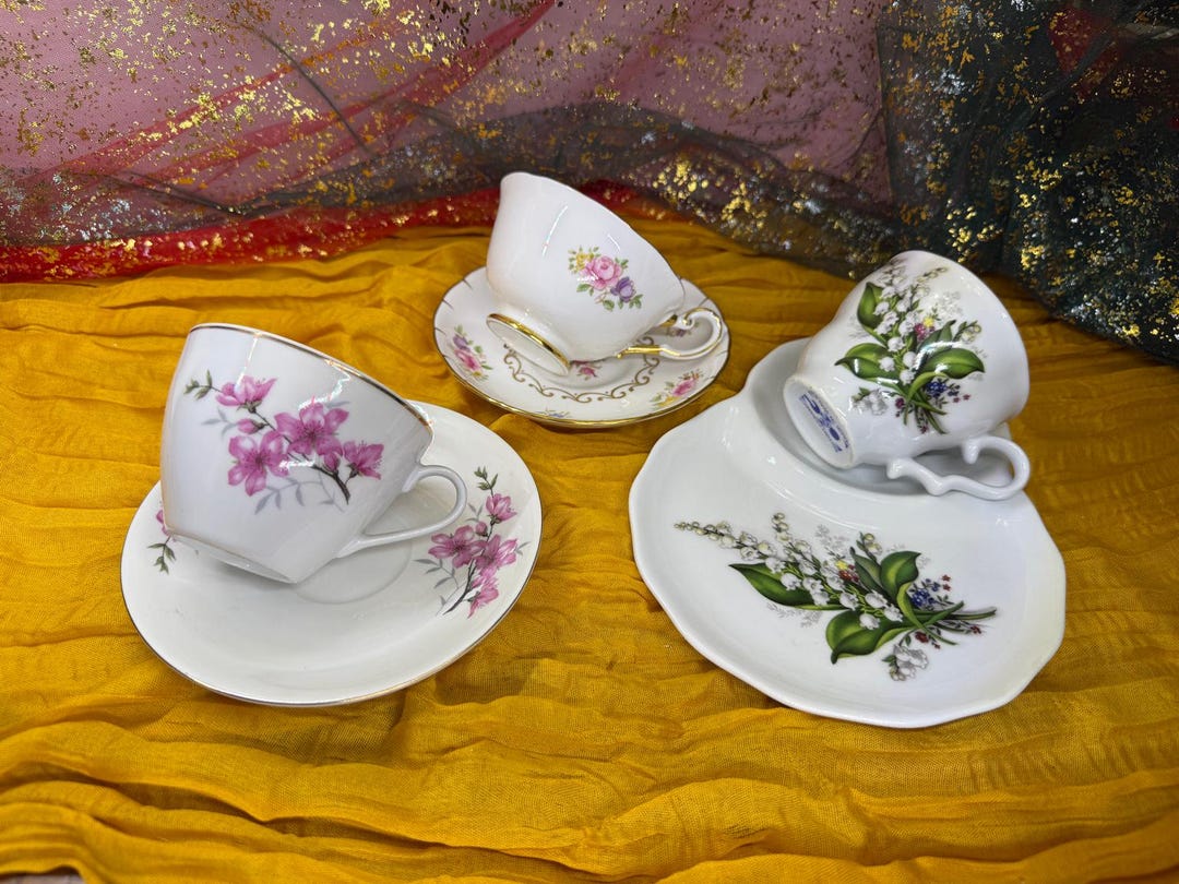 Vintage Floral Teacup Trio: English Bone China, Welsh Lily of the ...