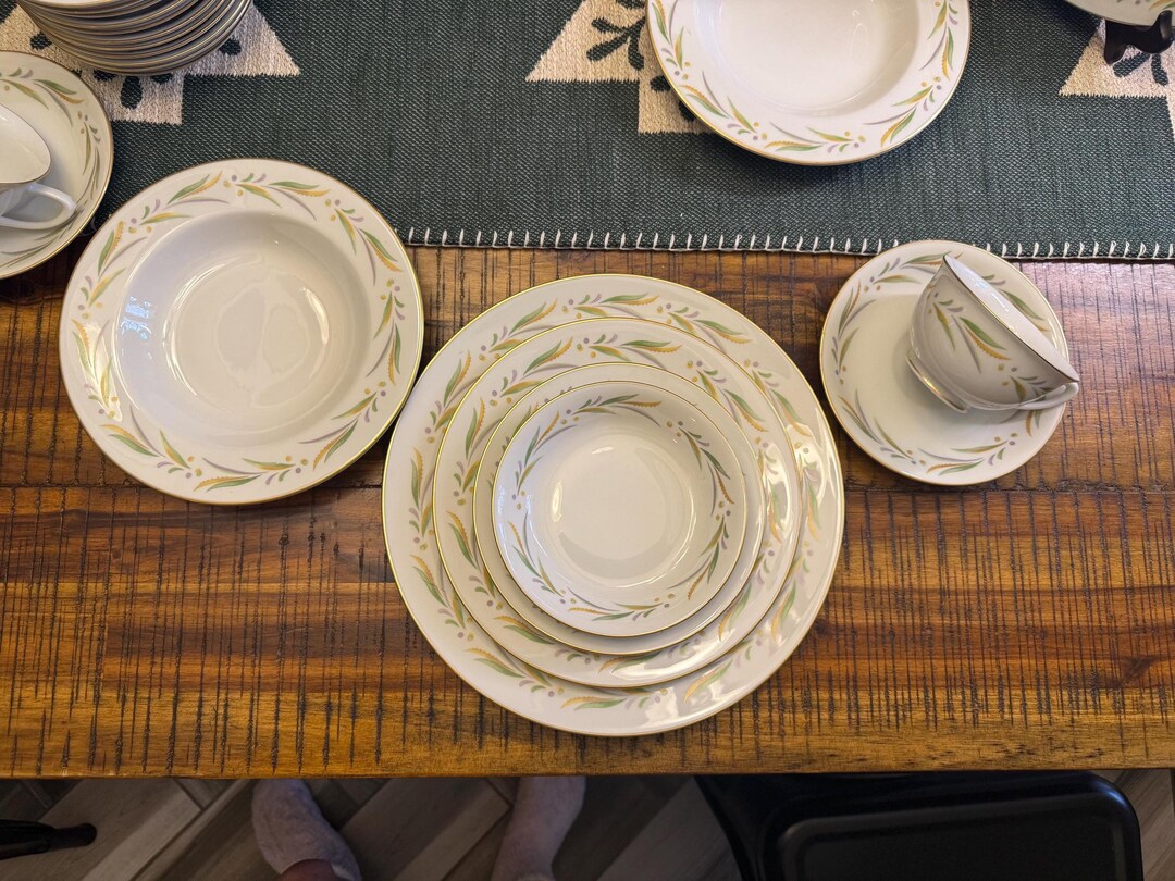 Vintage Embassy USA Vitrified China Set – Floral Leaf Dinnerware – Gold ...
