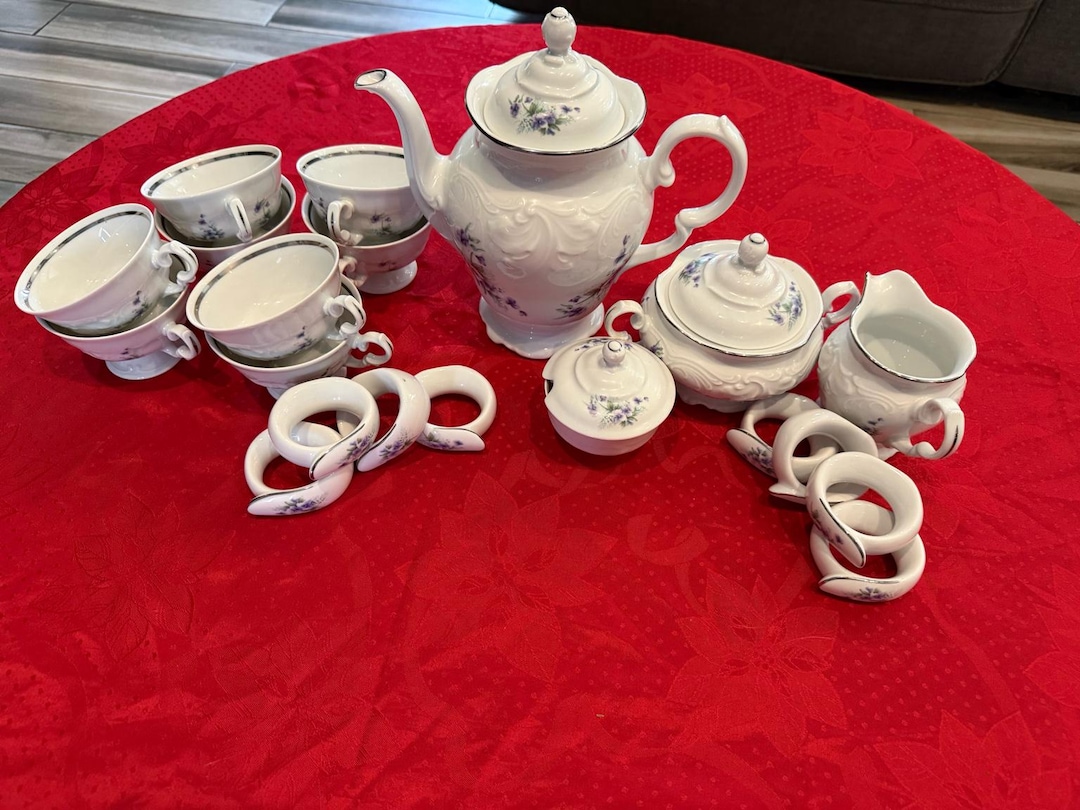 Vintage Wawel Royal Vienna Tea Set • Purple Pansy Floral Porcelain, 17 ...