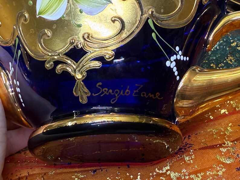 Signed Sergio Zane Glass Tea Set • 24K Gold, Cobalt Blue - Etsy