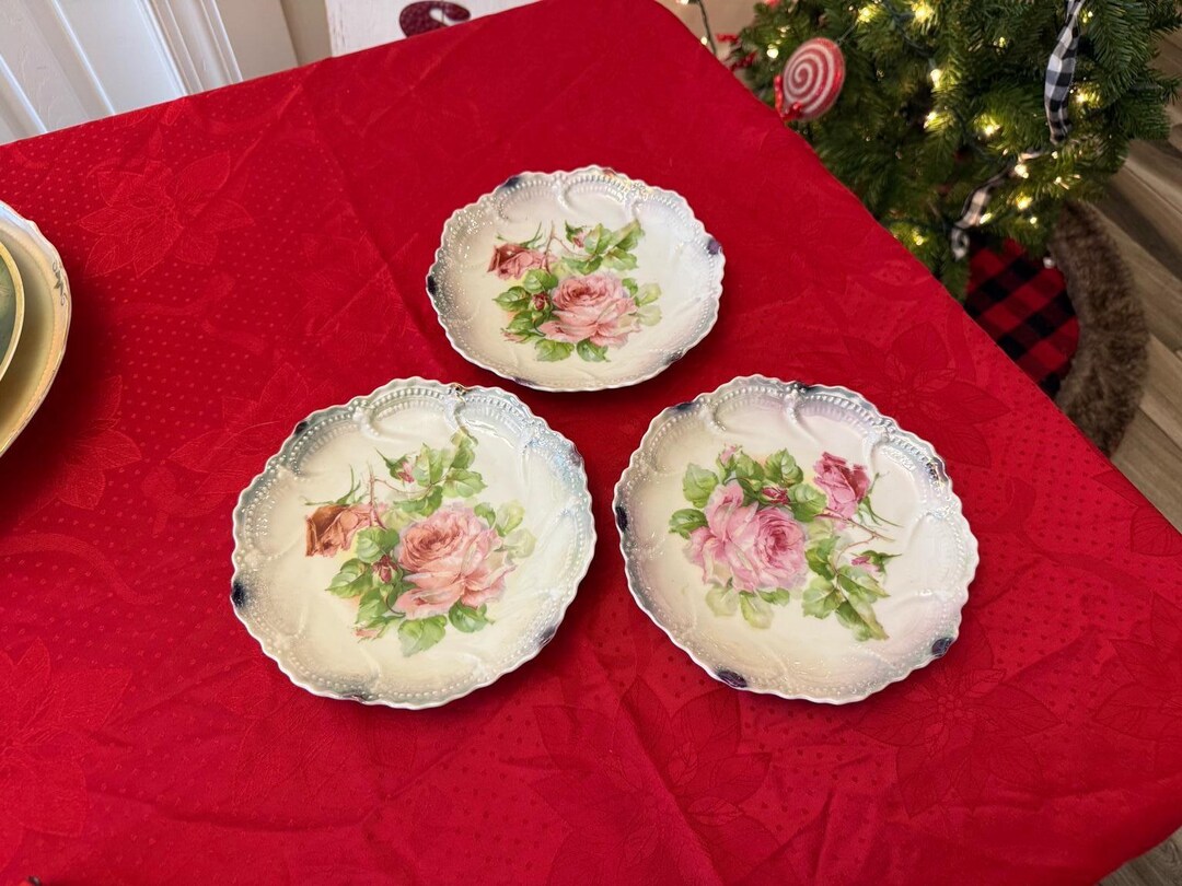 Antique RS Prussia Style Rose Plates – Set of 3 • Scalloped Porcelain ...