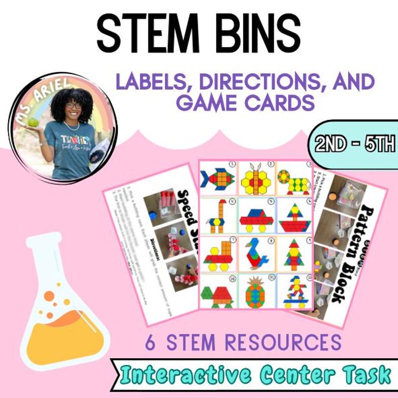 STEM Bins -labels, Directions, and Game Cards - Elementary School ...