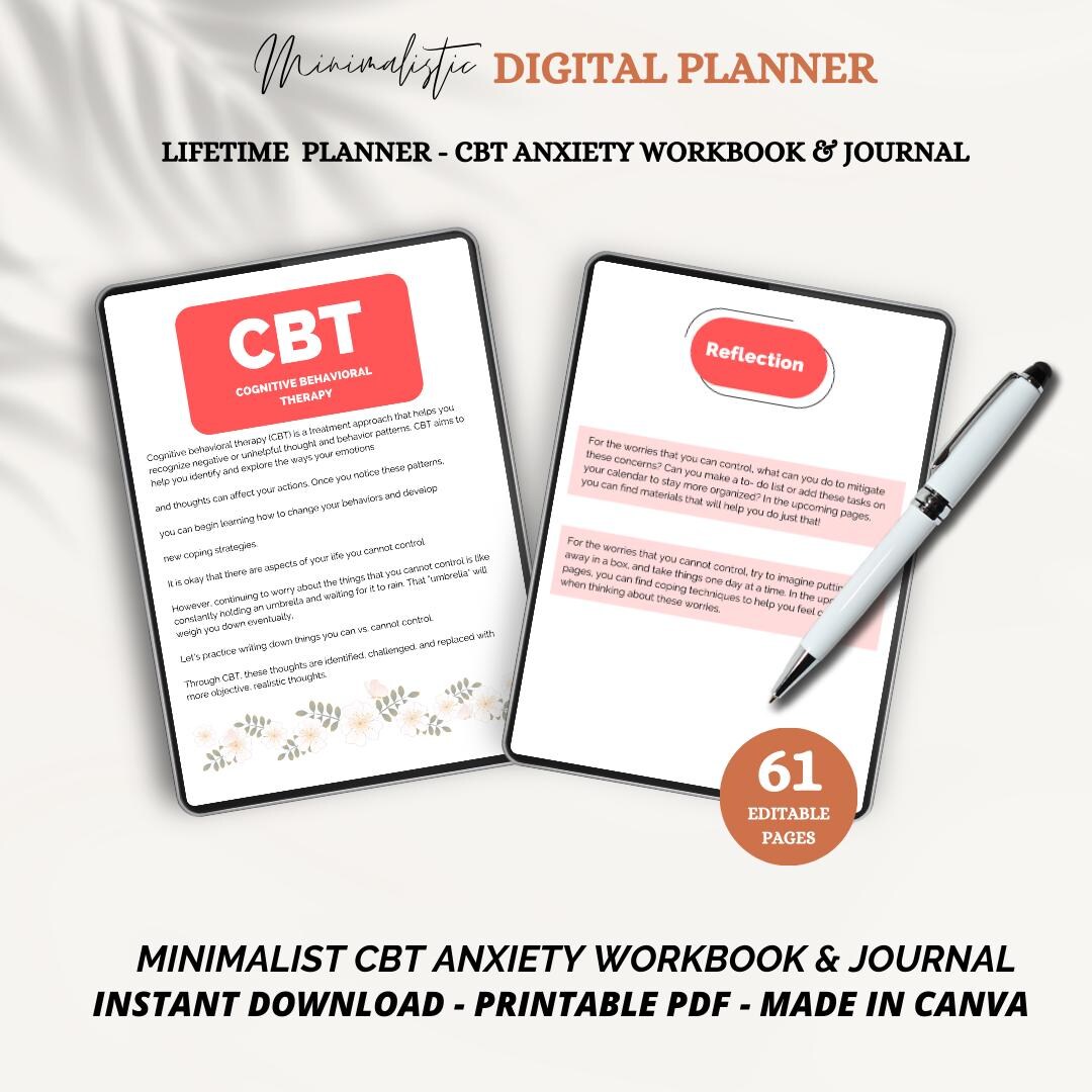 CBT Anxiety Workbook and Journal Set, Mental Health Journal, Therapy ...