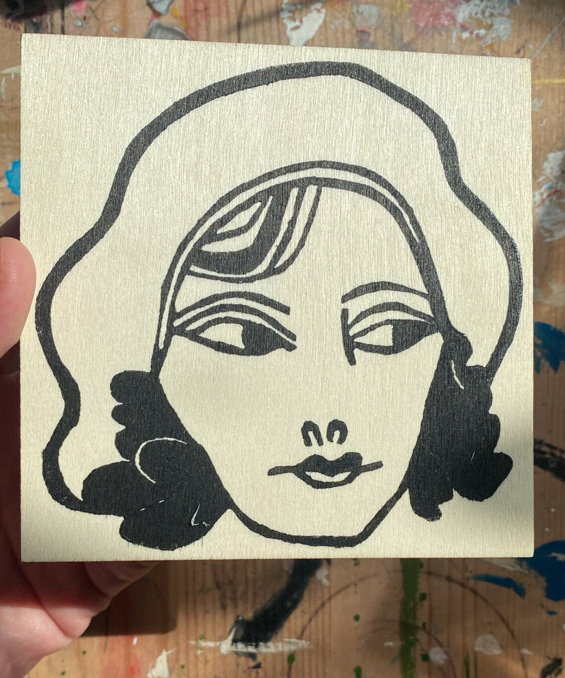 Handprinted Linocut Portrait on Wood - Etsy