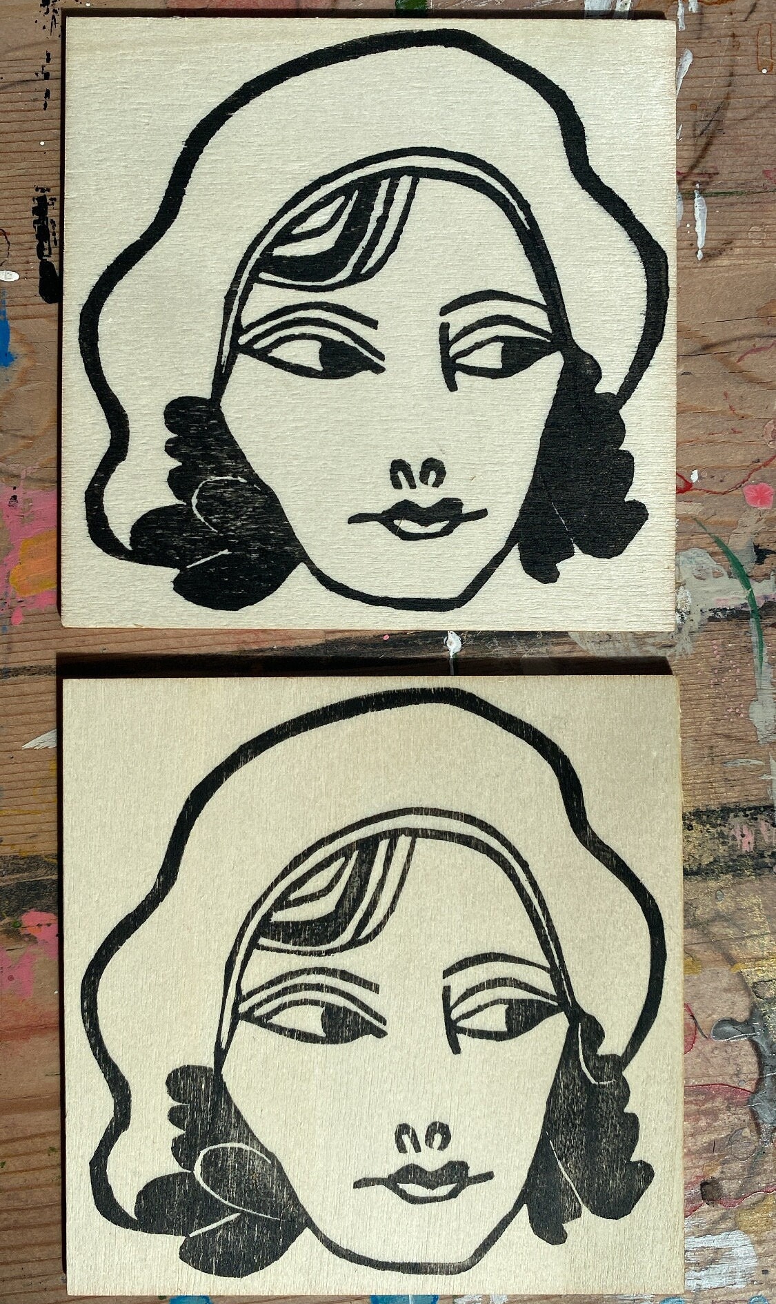 Handprinted Linocut Portrait on Wood - Etsy