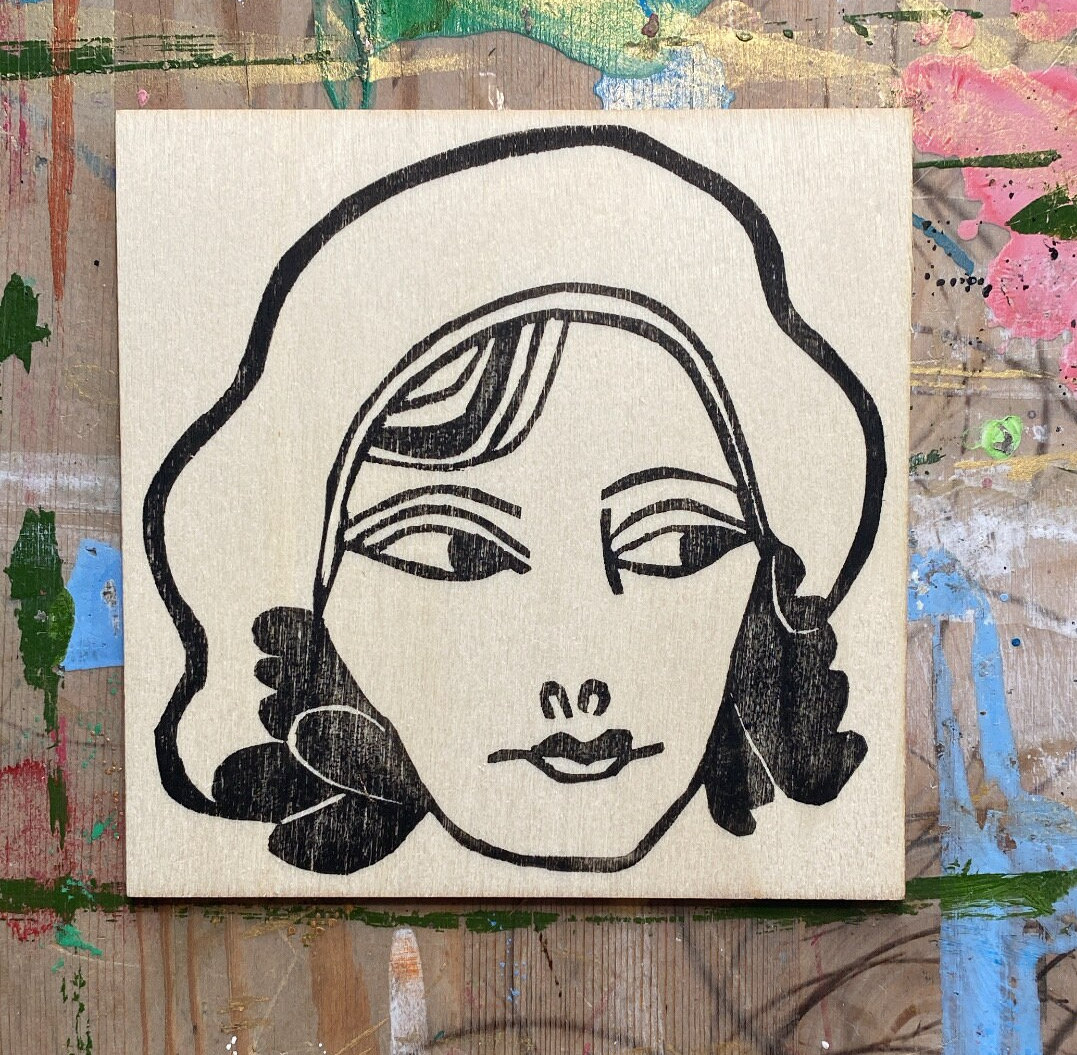 Handprinted Linocut Portrait on Wood - Etsy