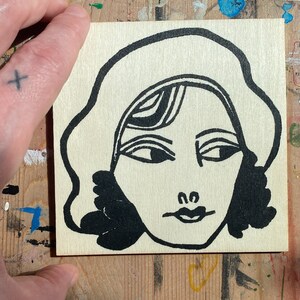 Handprinted Linocut Portrait on Wood - Etsy