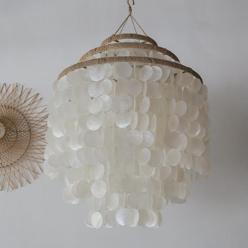 Handcrafted Capiz Shell Chandelier: Tiered Pendant Light - Bali Design ...