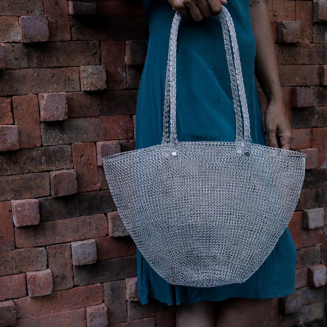 Handmade Stainless Steel Wire Mesh Tote Bag, Bali Crochet Shoulder Bag ...