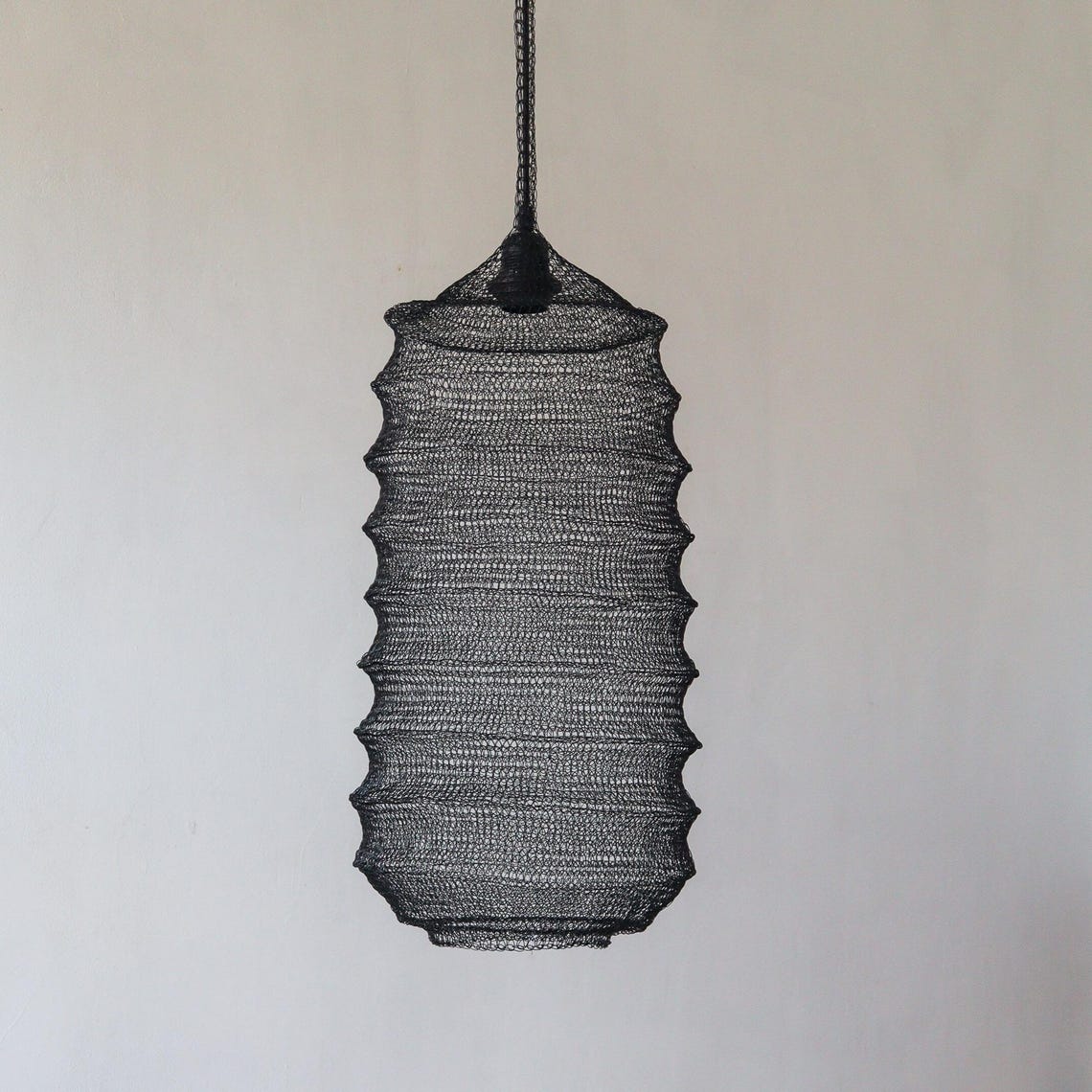 Hand-knitted Mesh Metal Lampshade, Black Wire Lantern, Tube Lamp Bali ...