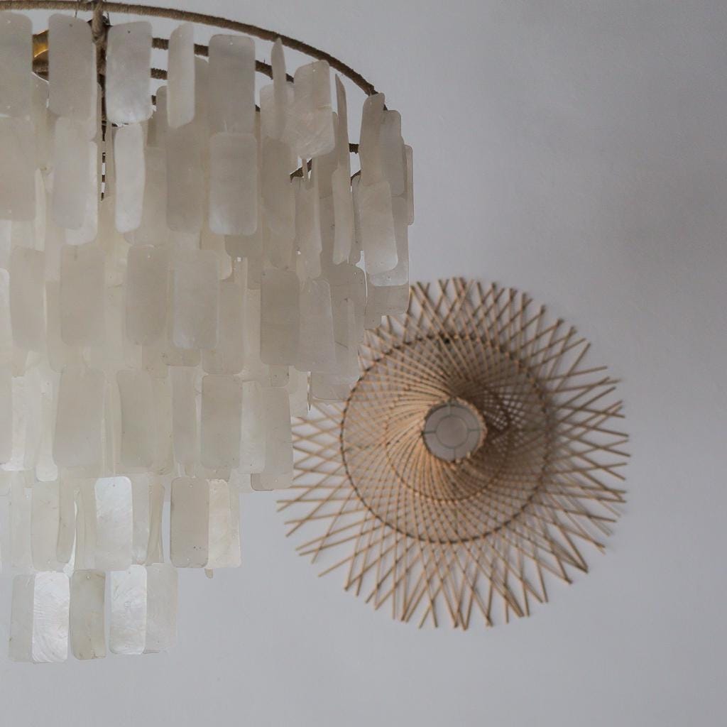 Handcrafted Capiz Shell Chandelier: Foldable Design, Bali Pendant Light ...