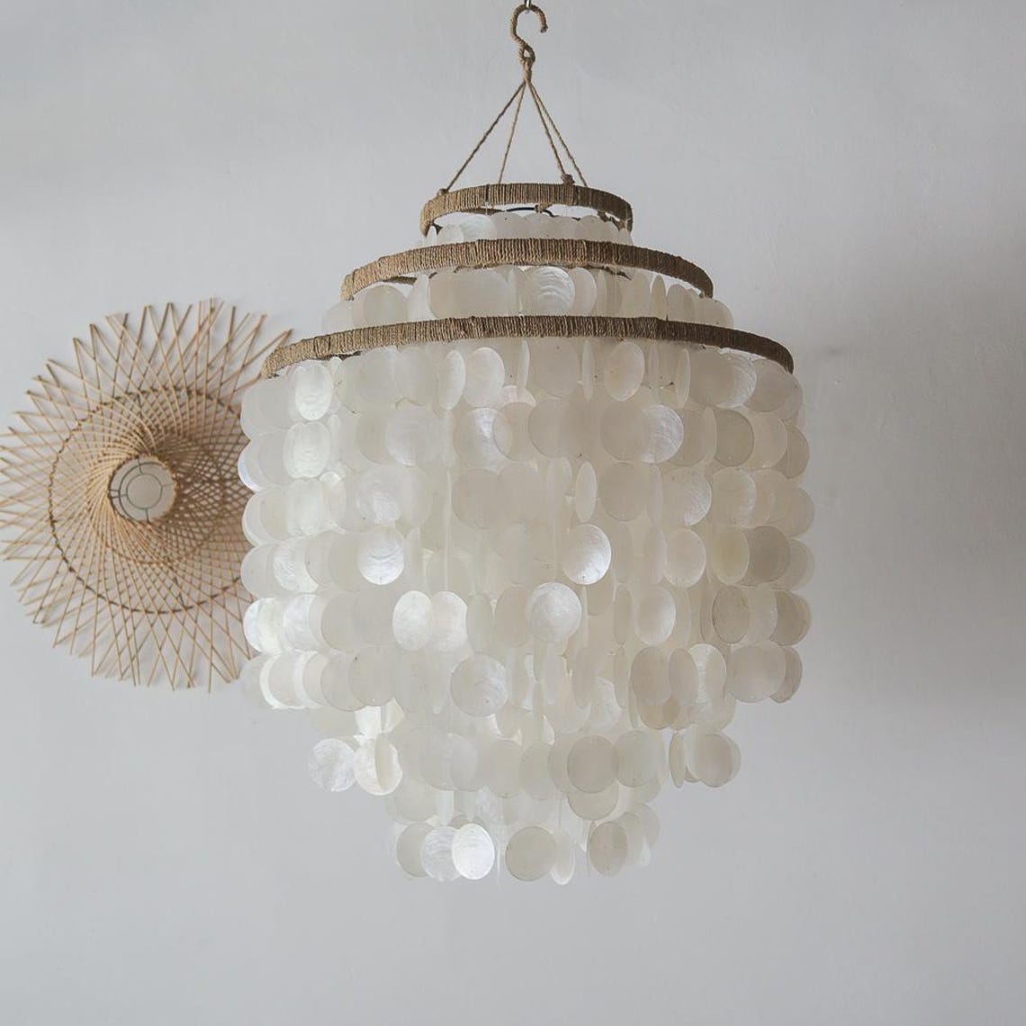 Handcrafted Capiz Shell Chandelier: Tiered Pendant Light - Bali Design ...