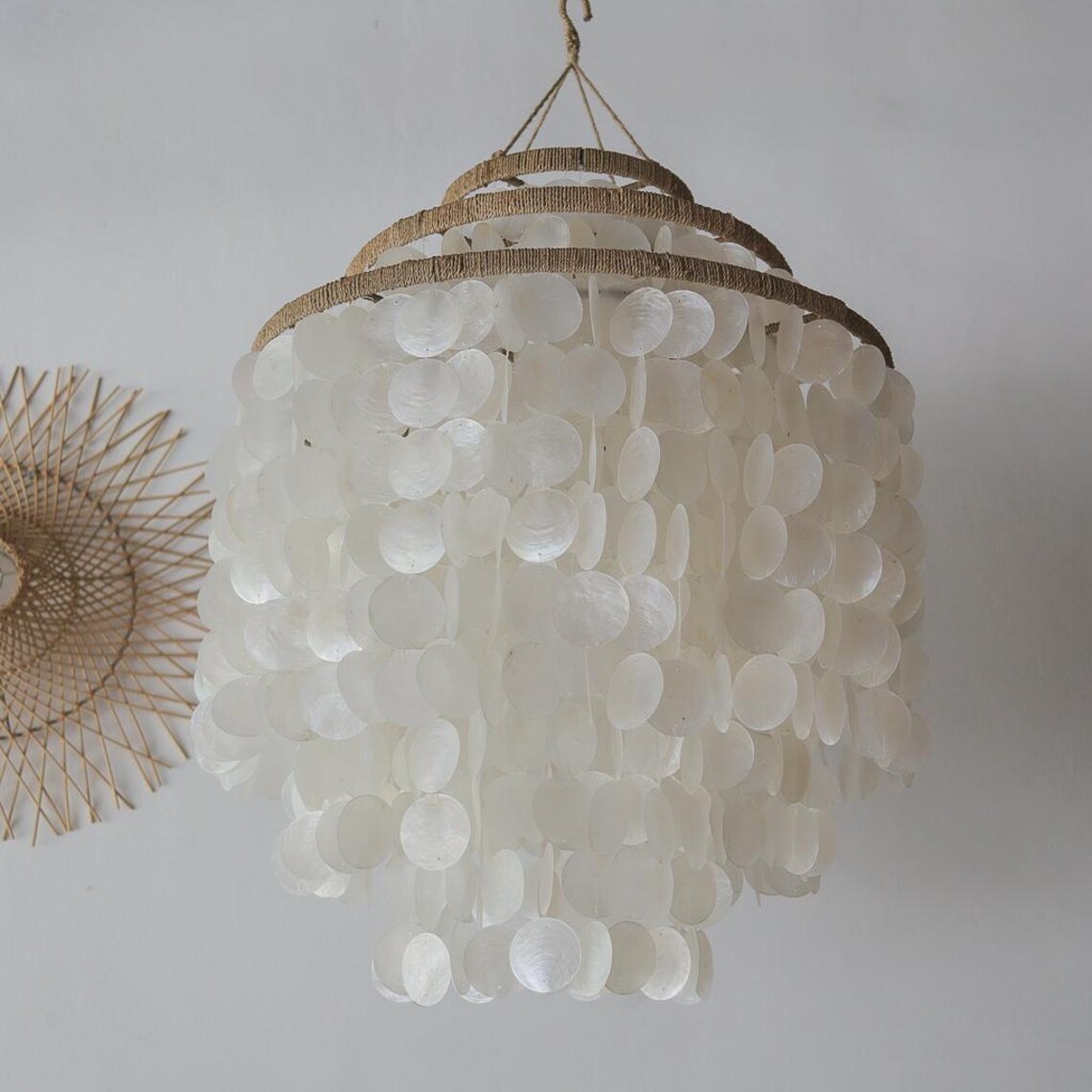 Handcrafted Capiz Shell Chandelier: Tiered Pendant Light - Bali Design ...
