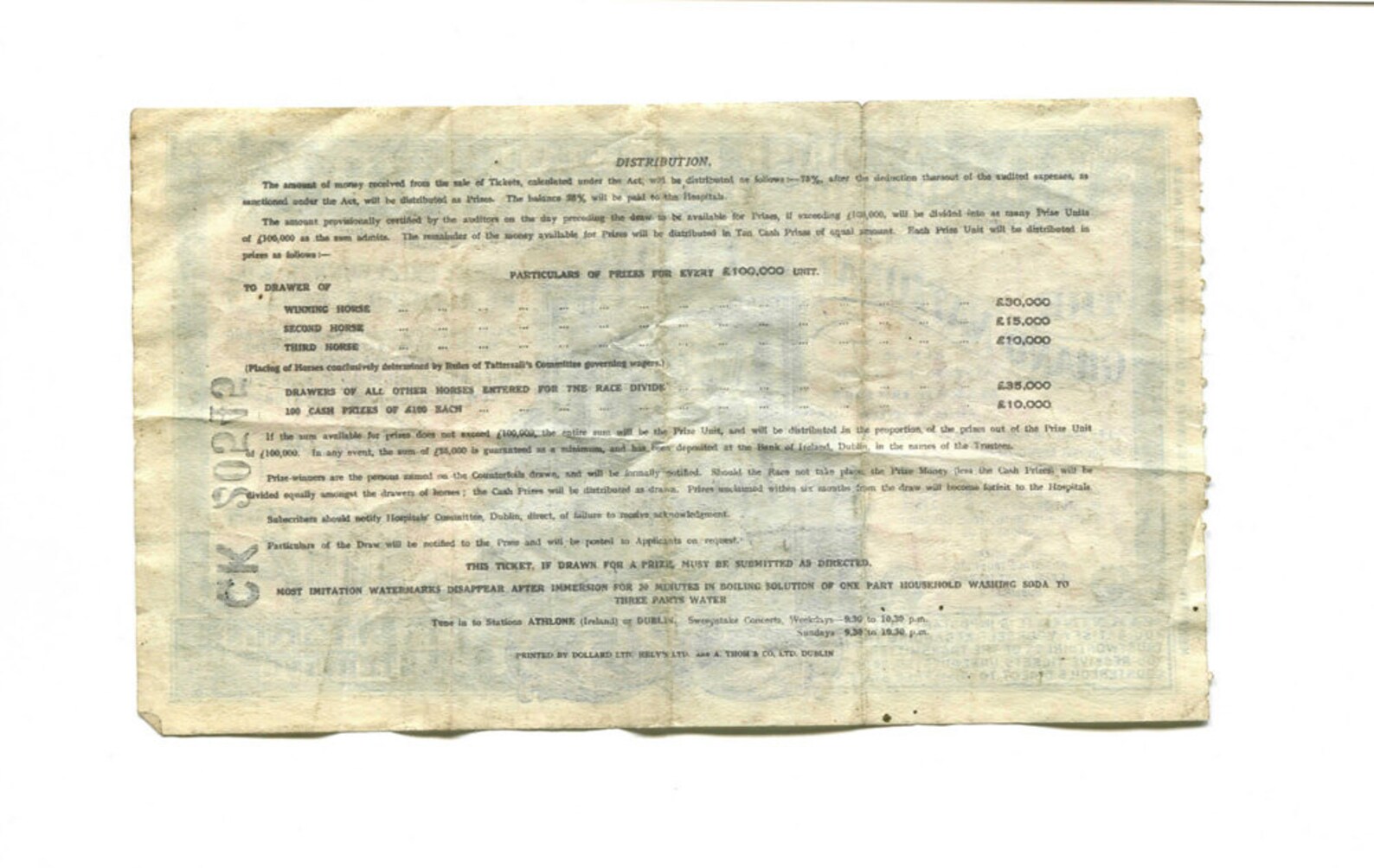 Irish Sweepstakes Ticket From 1937 - Etsy
