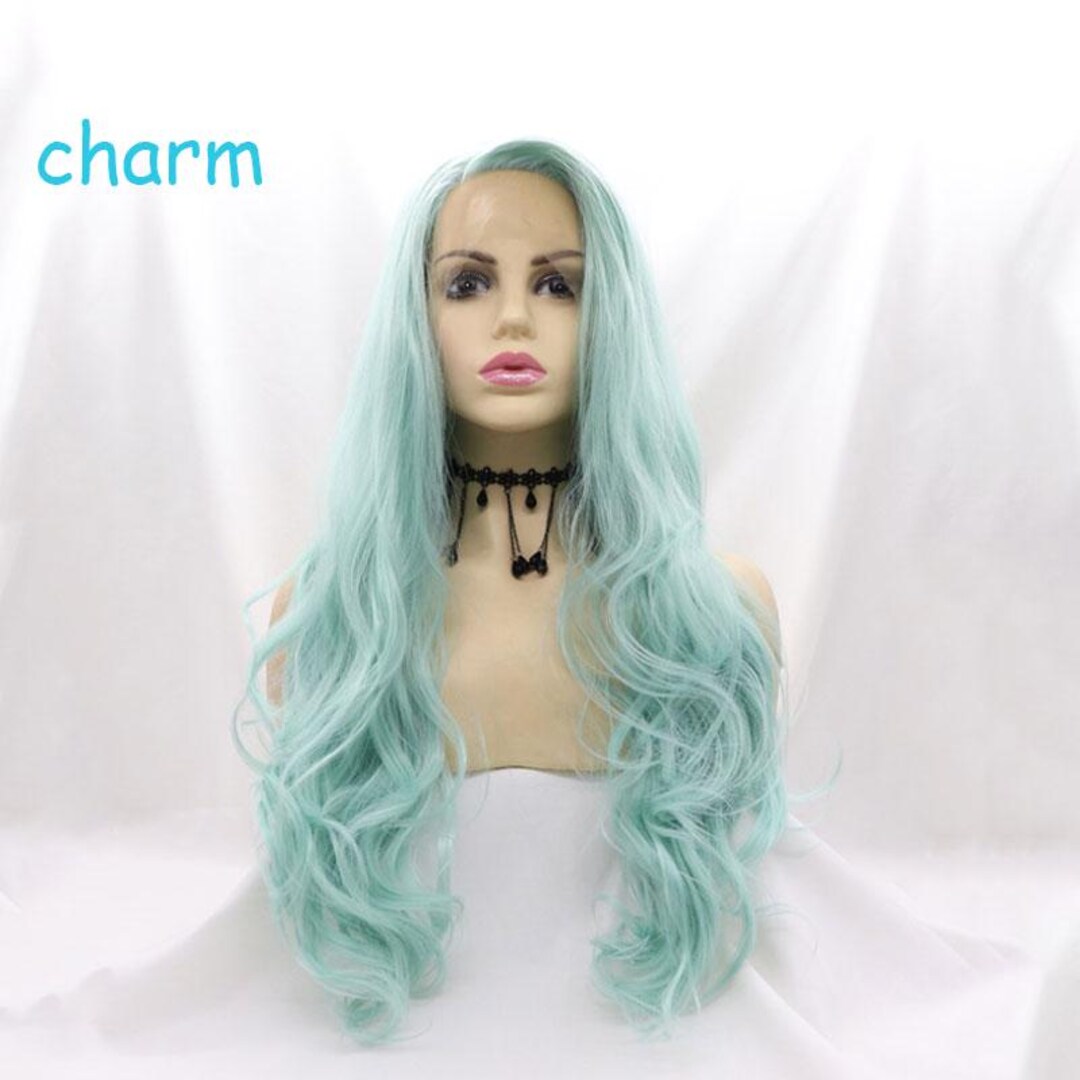 Hand-hooked Hairline Wigside Bangs Wigmint Green Long Wigbig Wave Long ...