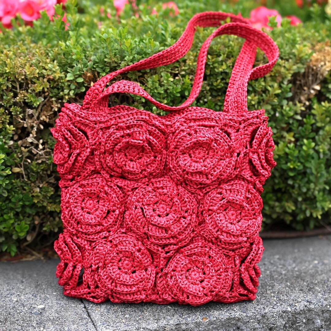 Cranberry Crochet Handbag With 3D Roses – Handmade Everyday Bag Ispie ...