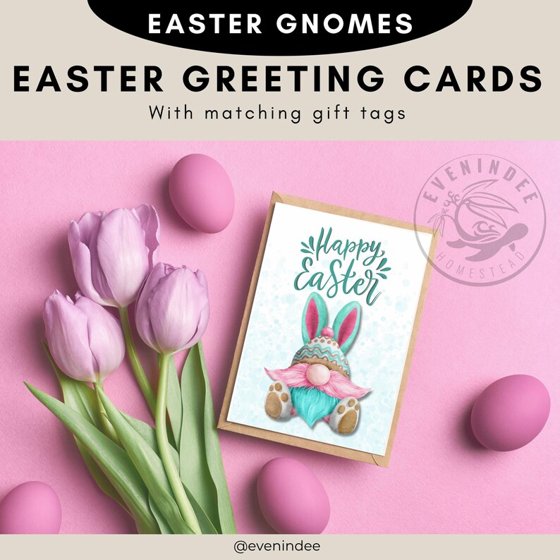 Printable Cute Easter Gnome Greeting Cards and Gift Tags, Easter Cards ...