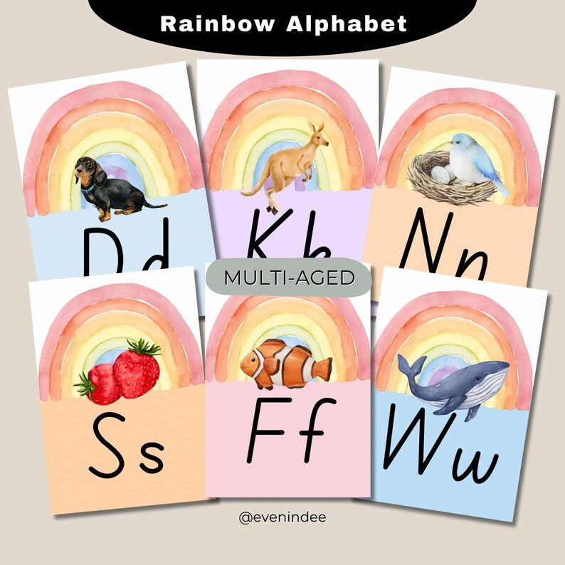 Educational Learning Watercolour Rainbow Alphabet Prints, Homeschooling ...