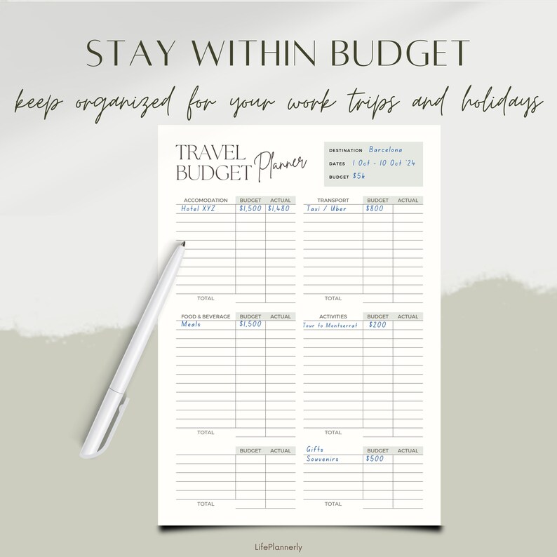 Travel Budget Planner Printable, Vacation Budget Worksheet Template ...