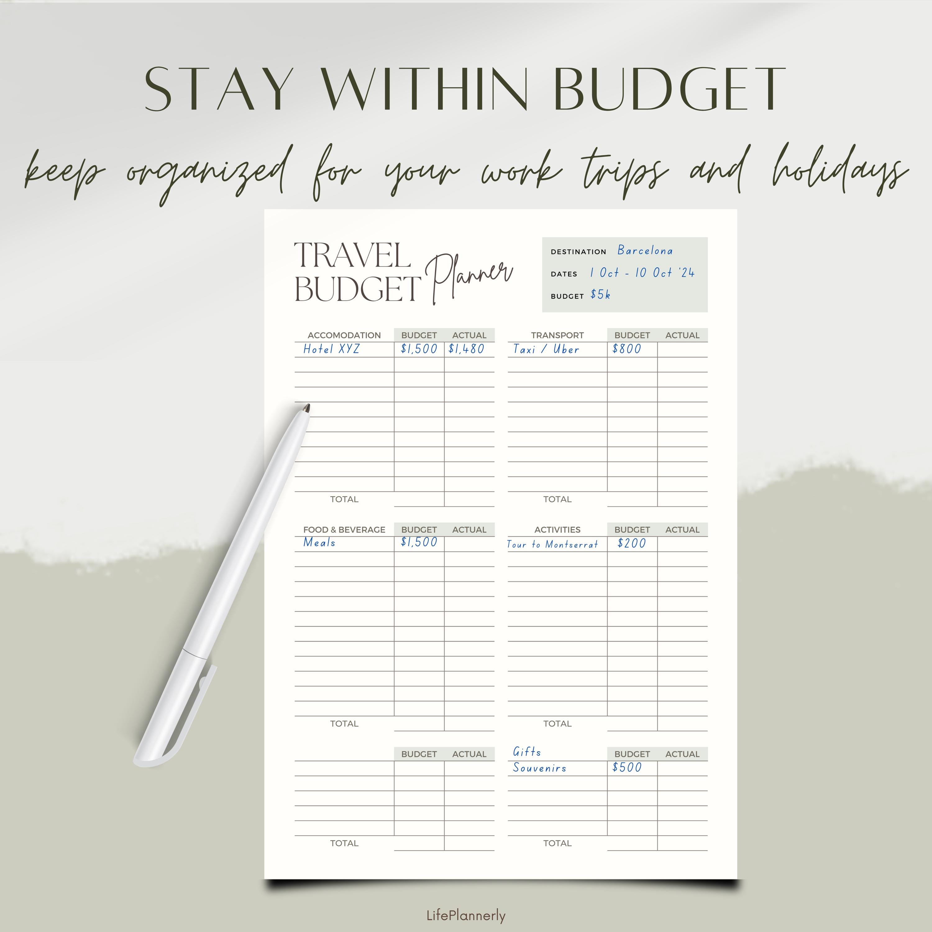 Travel Budget Planner Printable, Vacation Budget Worksheet Template ...