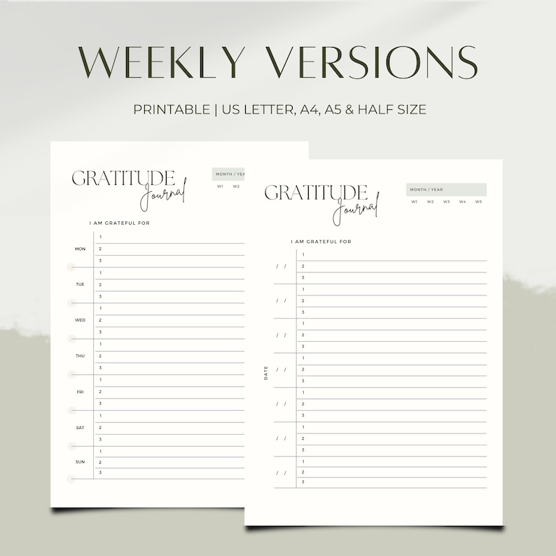 Weekly Gratitude Journal Printable Template, Monthly Gratitude ...