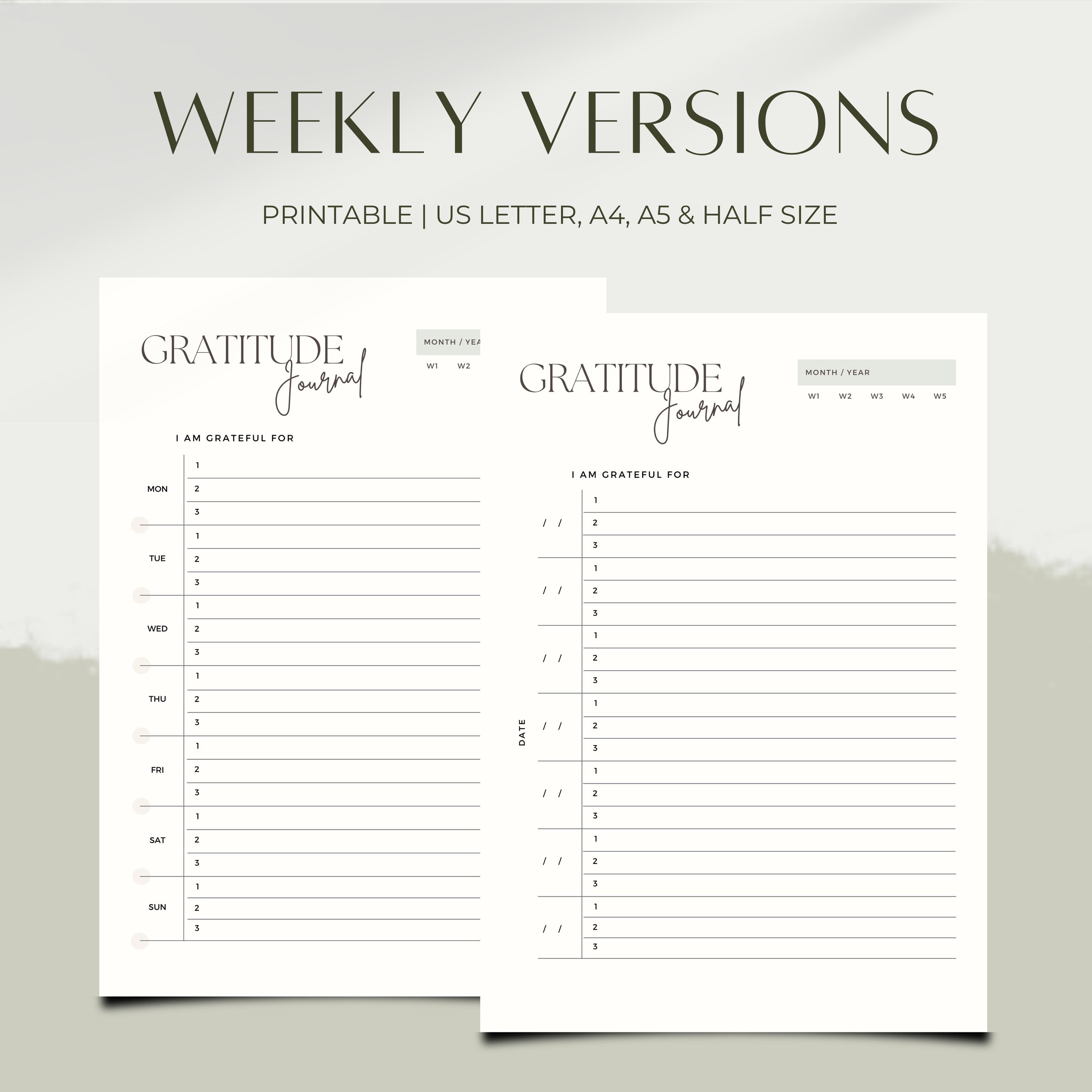 Weekly Gratitude Journal Printable Template, Monthly Gratitude ...