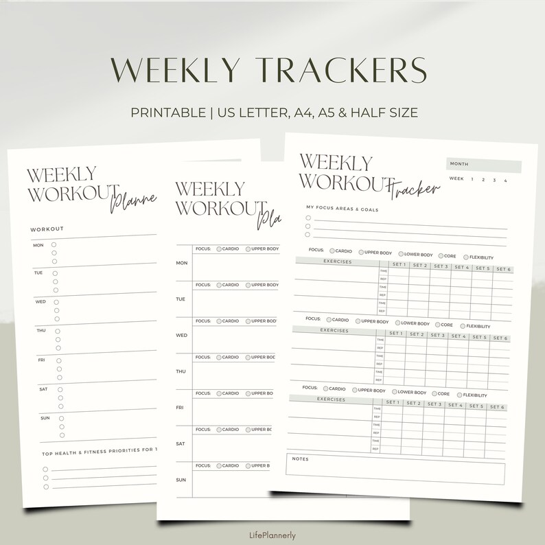 Workout Tracker Printable, Daily Monthly Exercise Planner, Weekly ...