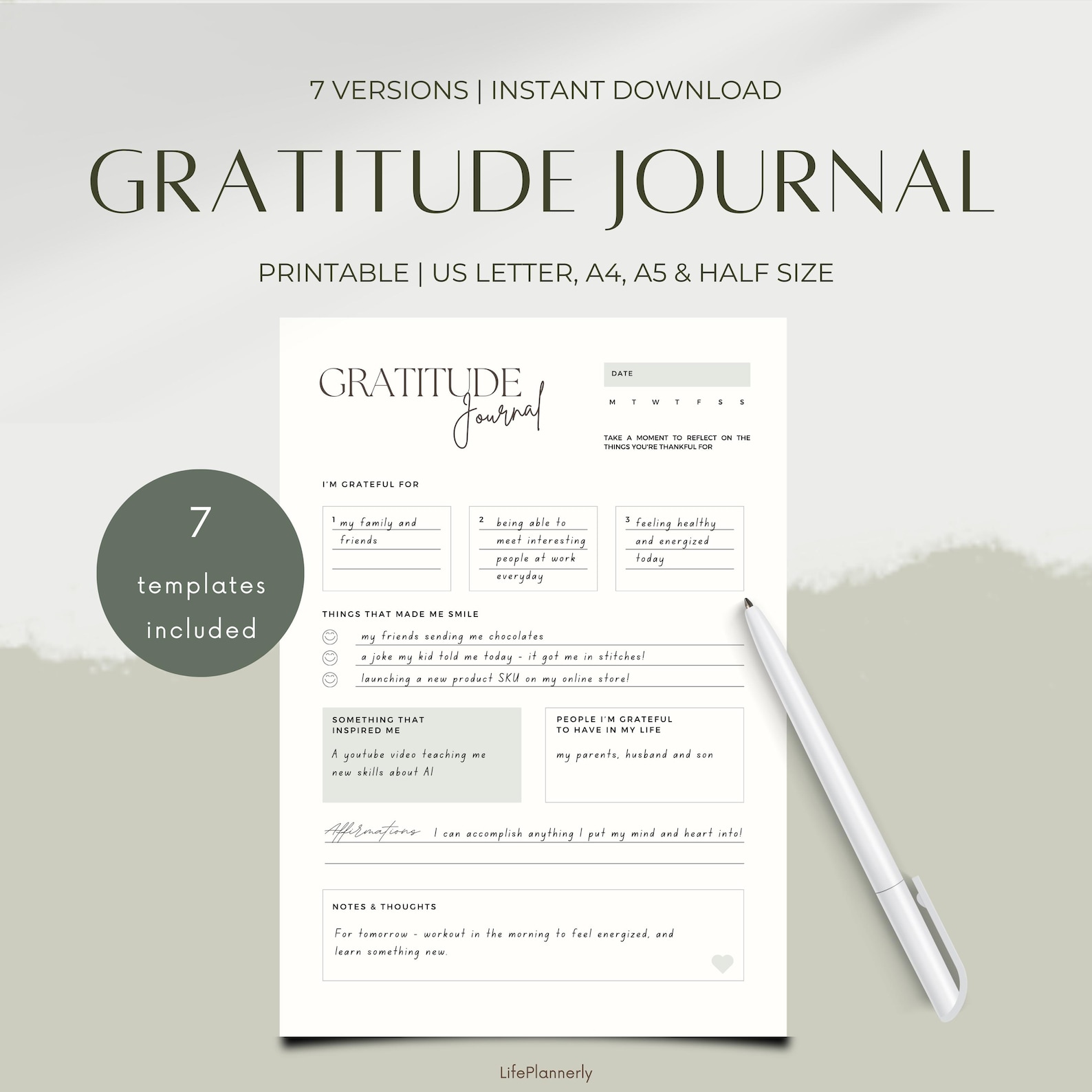 Weekly Gratitude Journal Printable Template, Monthly Gratitude ...