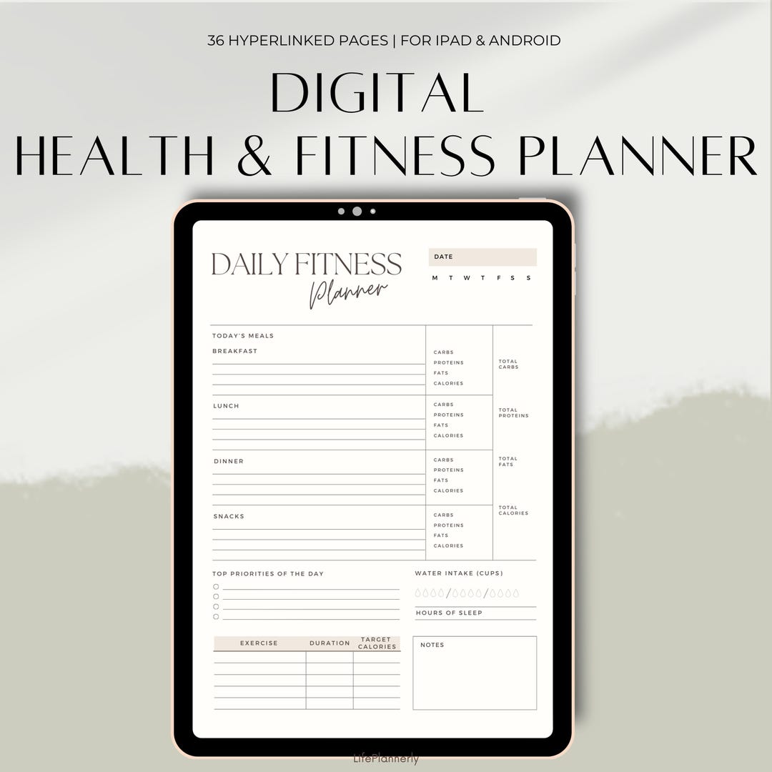Digital Health Fitness Planner, Goodnotes Planner, iPad & Android ...