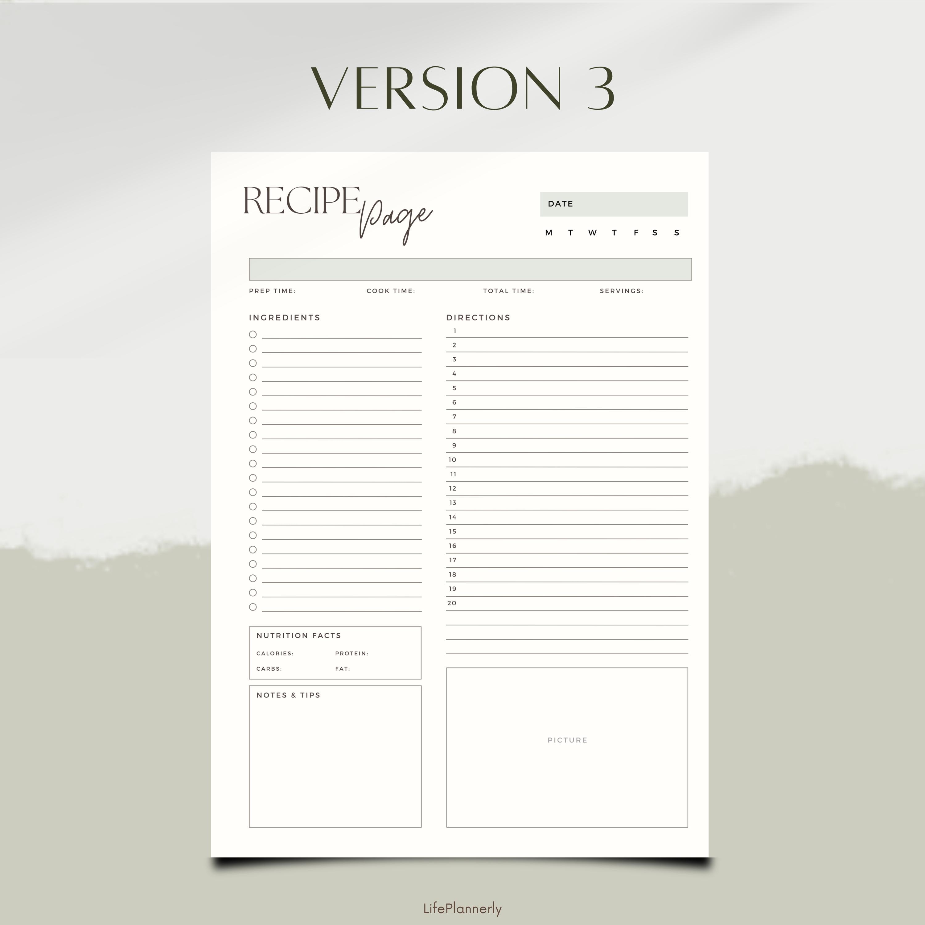 Recipe Book Template Printable, Blank Recipe Page, Cook Book Journal ...