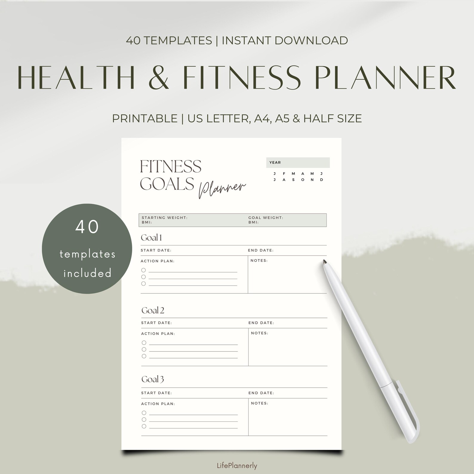 Health & Fitness Planner Tracker Printable, Weekly Workout Tracker ...