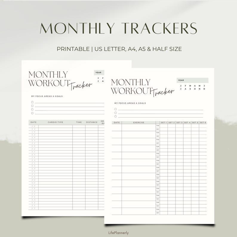 Workout Tracker Printable, Daily Monthly Exercise Planner, Weekly ...